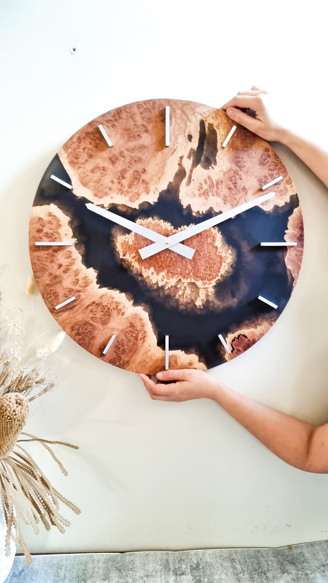 Pre-Order Large wood and resin wall clock – River Timber Designs