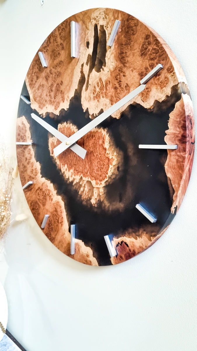 Pre- Order Large Burl and resin clock – River Timber Designs